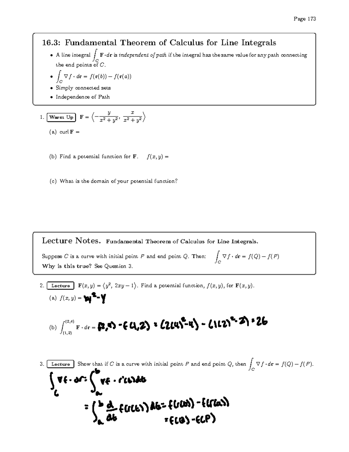 16.3 Fundamental Theorem Of Calculus For Line Integrals - 16 ...