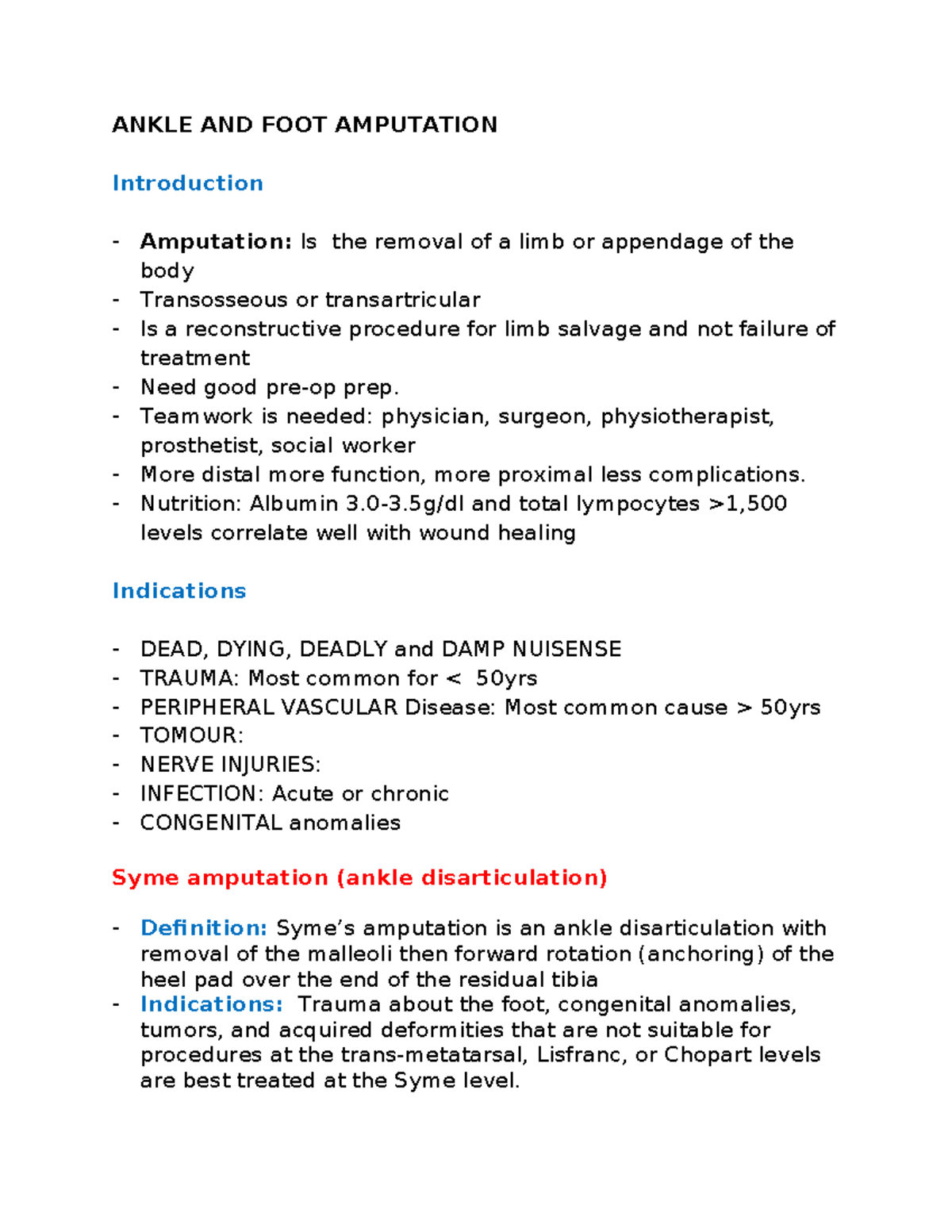 Ankle AND FOOT Amputation - ANKLE AND FOOT AMPUTATION Introduction ...