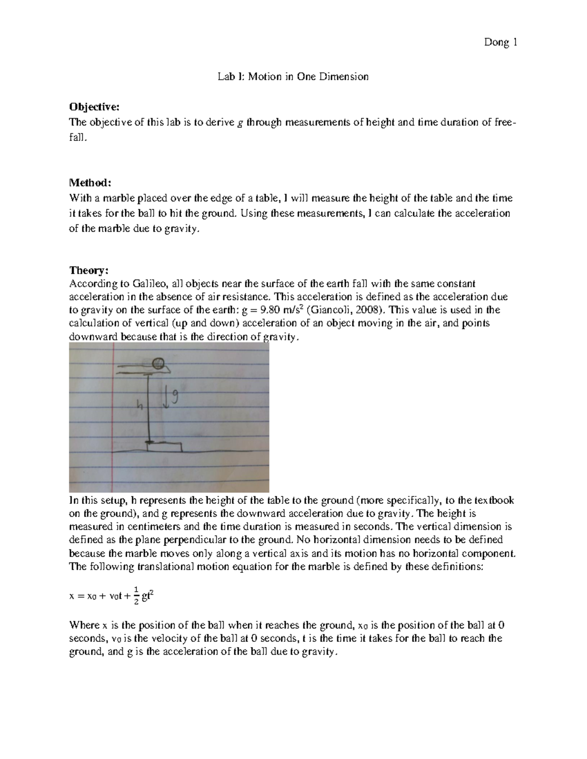 Sample lab1 report 1-1 - Lab I: Motion in One Dimension Objective: The ...