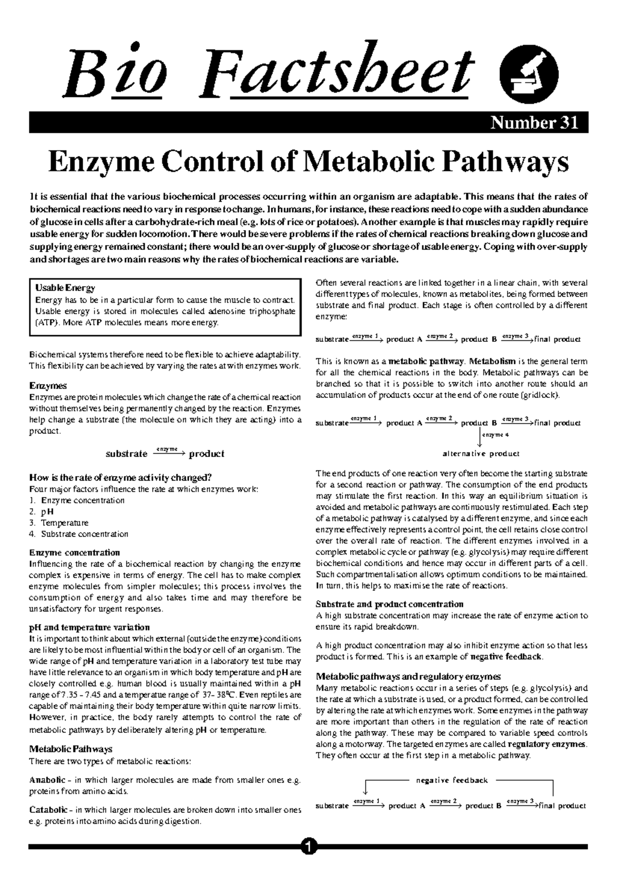 031 - Enzyme Control of Metabolic Pathways - Biochemical systems ...