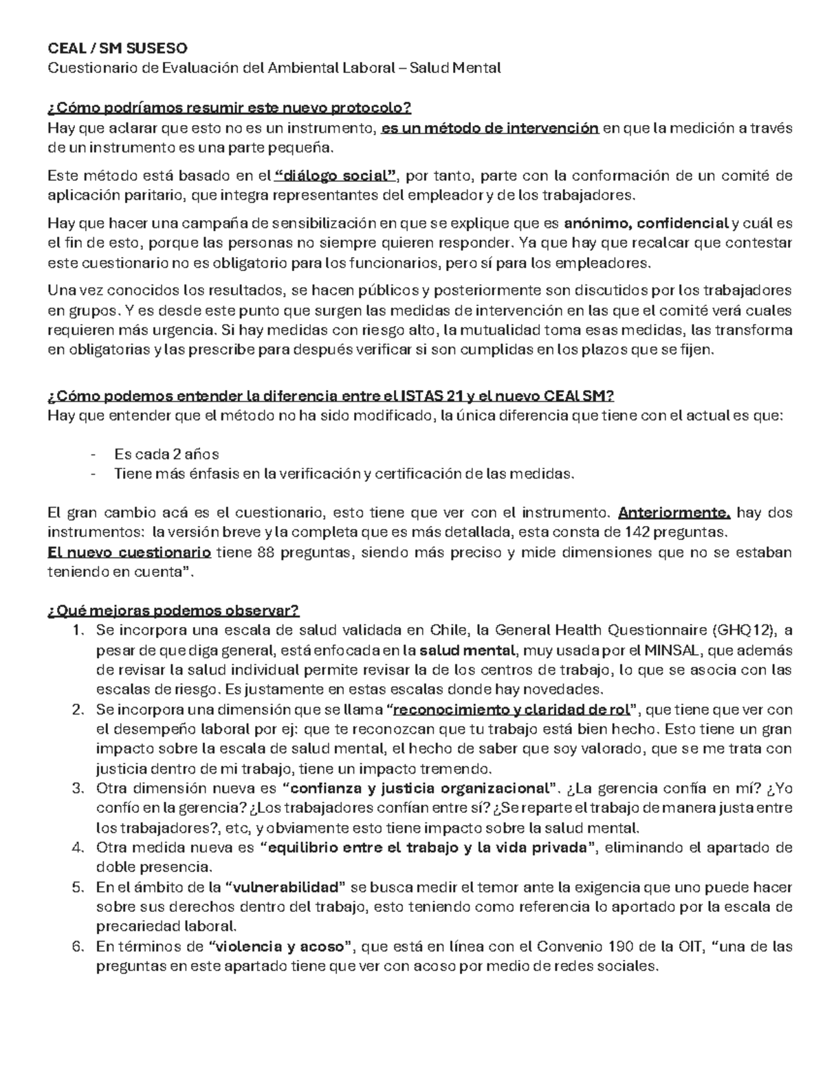 Diferencias Cuestionarios CEAL SM SUSESO - ISTAS 21 - CEAL / SM SUSESO ...