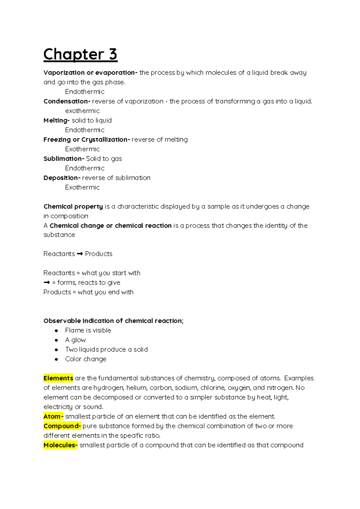 Ch. 3 Notes - Intro to Chem - Google Docs - Chapter 3 Vaporization or ...