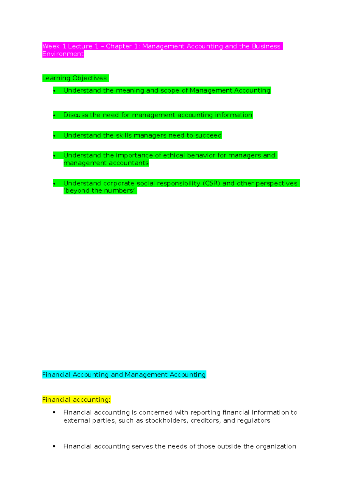 [accounting] Week 1 Lecture 1 Textbook Lecture Slides Notes Week 1 Lecture 1 Chapter 1