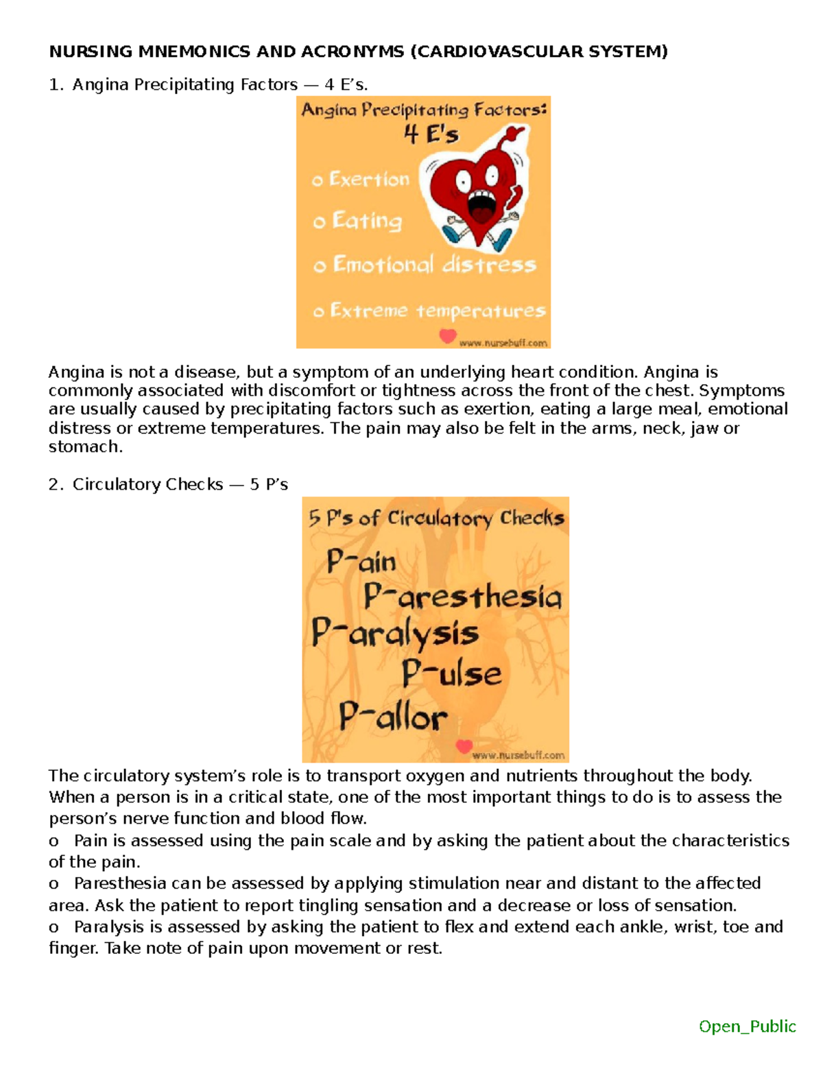 Mnemonics & Acronyms - NURSING MNEMONICS AND ACRONYMS (CARDIOVASCULAR ...