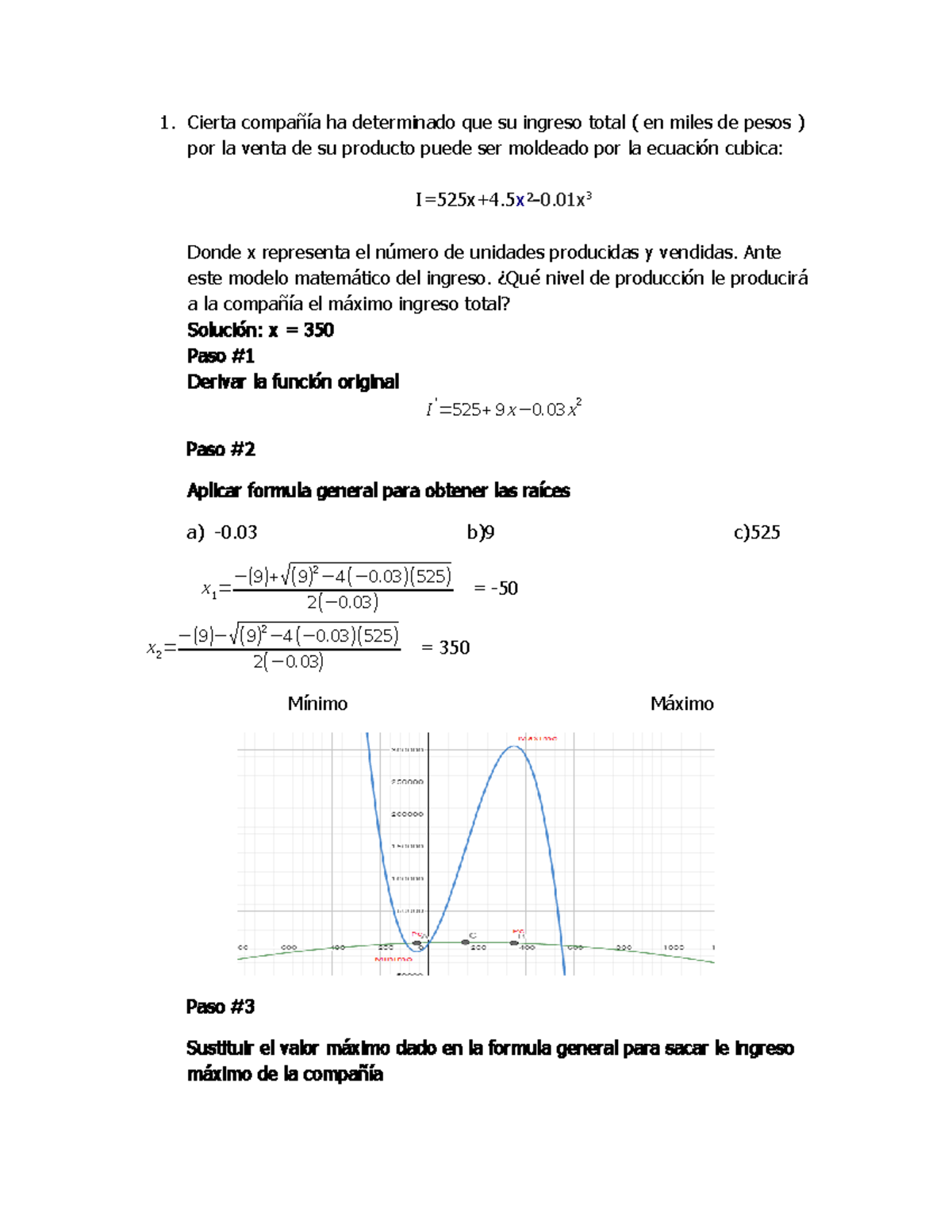 Ingreso total derivadas - 1. Cierta compañía ha determinado que su ...