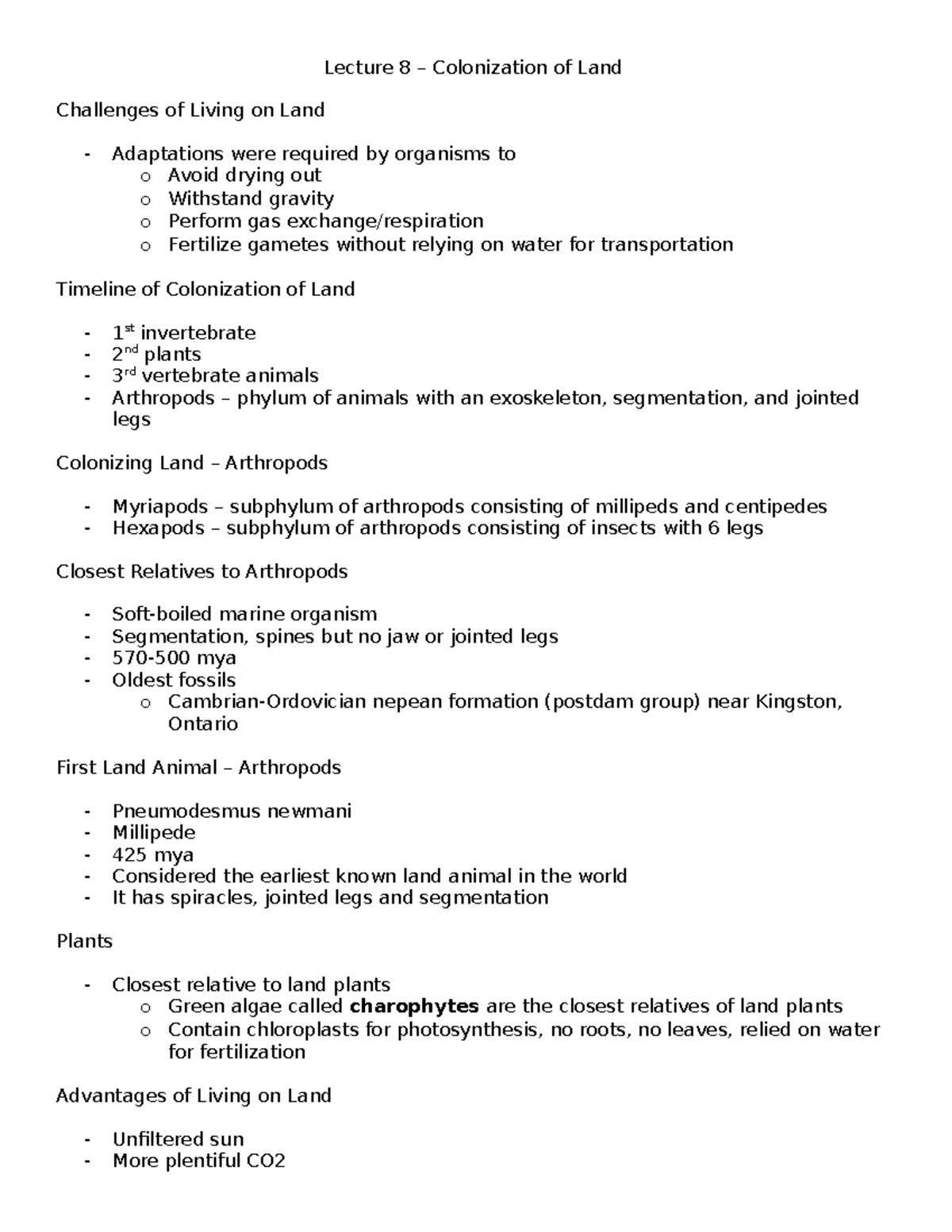 Lecture 8 - Colonization of Land - Lecture 8 – Colonization of Land ...