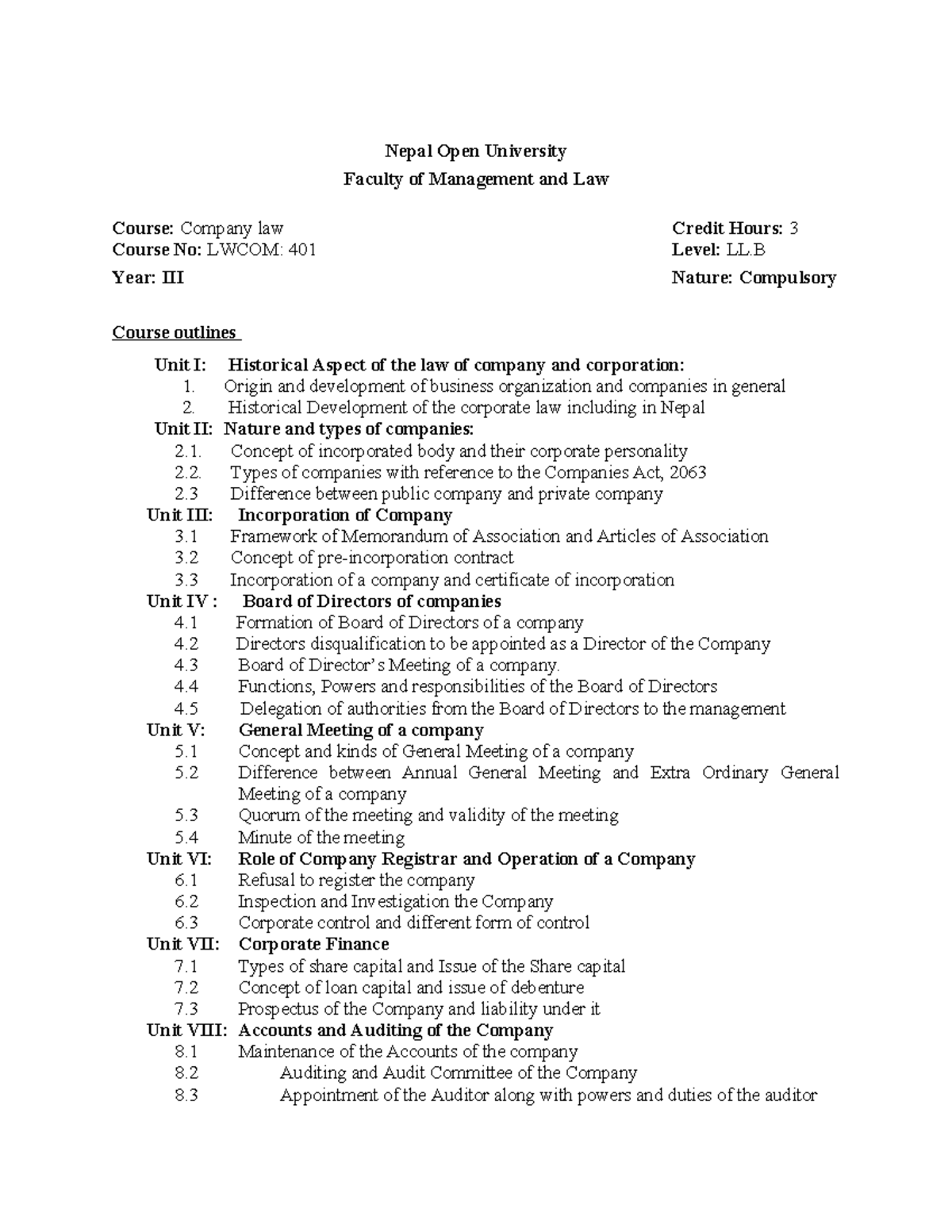 3rd Year Syllabus Compiled - Nepal Open University Faculty of ...