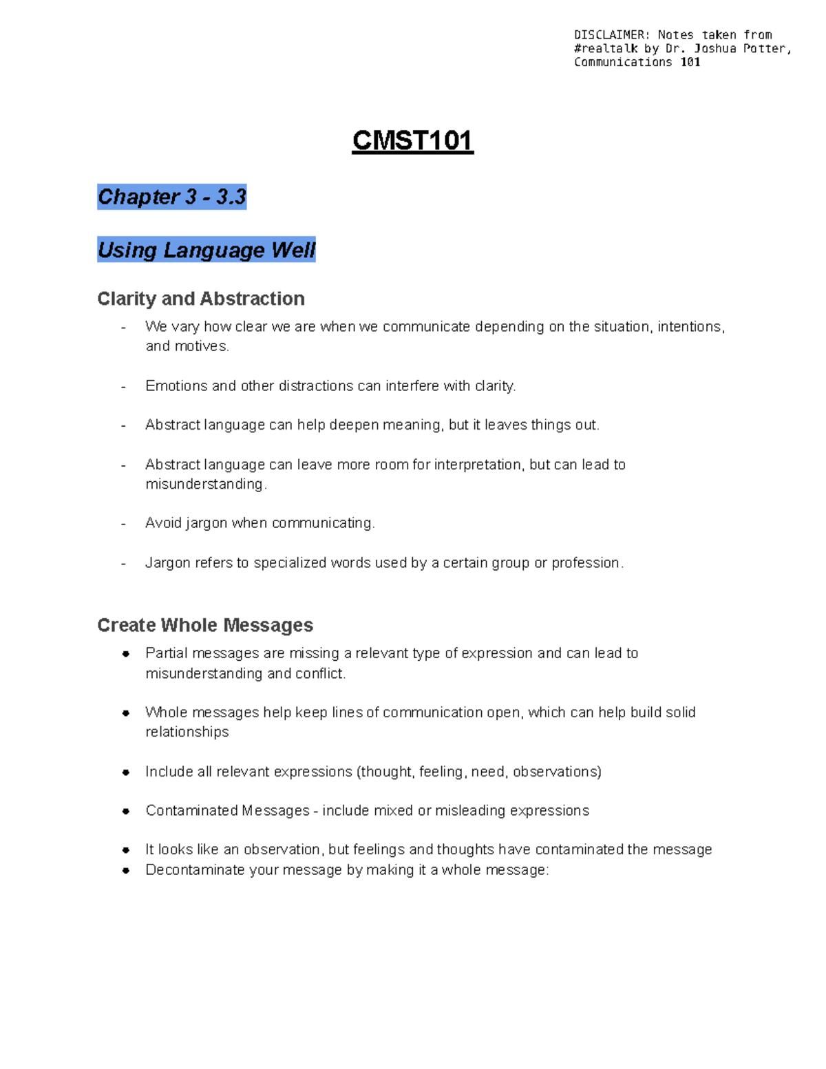 CMST101 - #realtalk CHP3.3-3.4 Notes - CMST Chapter 3 - 3. Using ...
