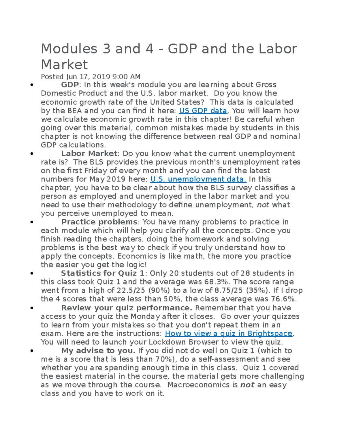 Modules 3 and 4 - Modules 3 and 4 - GDP and the Labor Market Posted Jun ...
