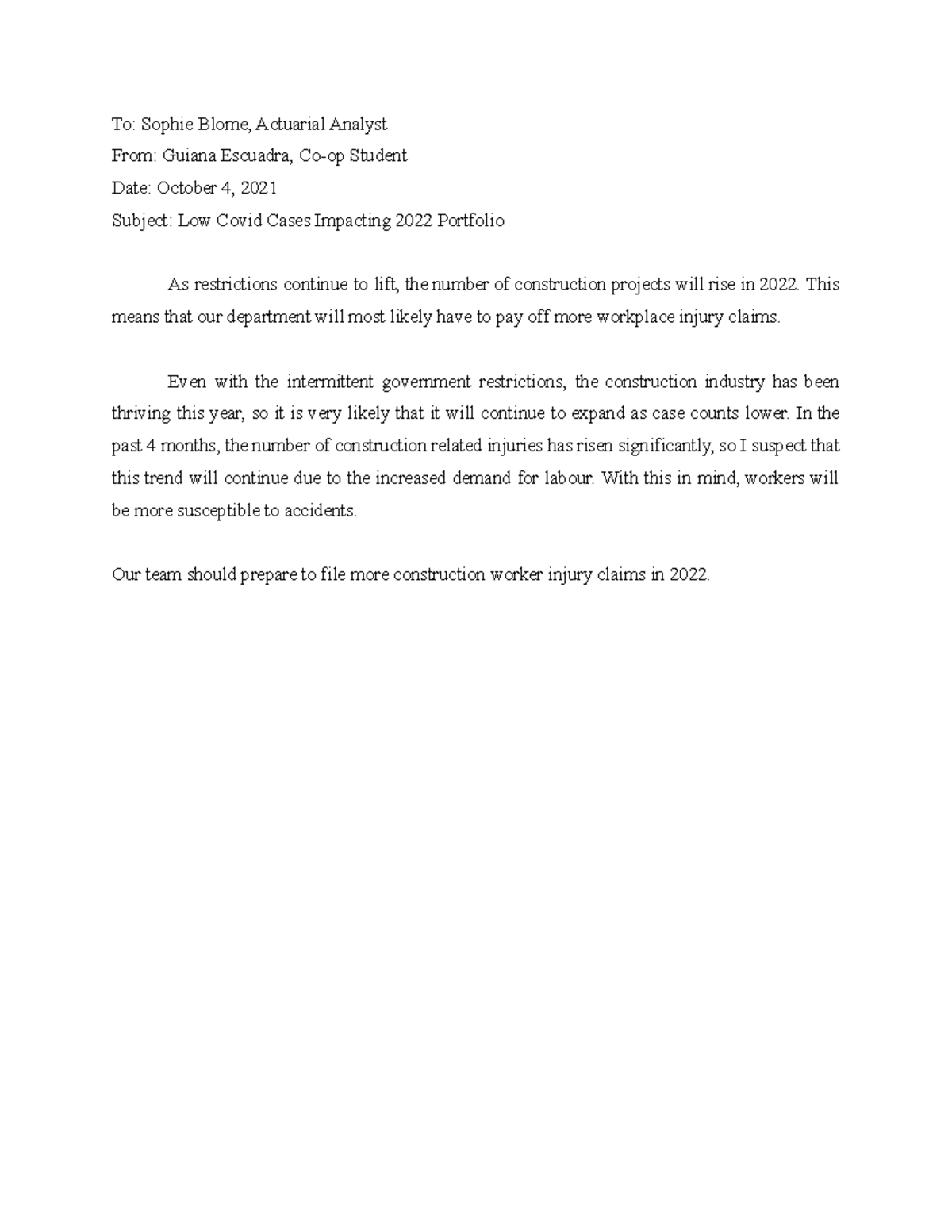 Memo 2 Assignment BUS - BUS 221 - Toronto Met - Studocu