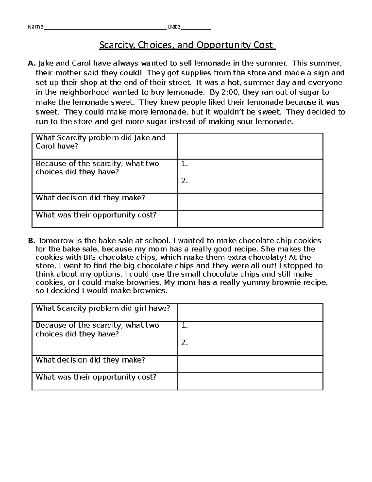 Assignment 2-Scarcity and Choices - Name ...