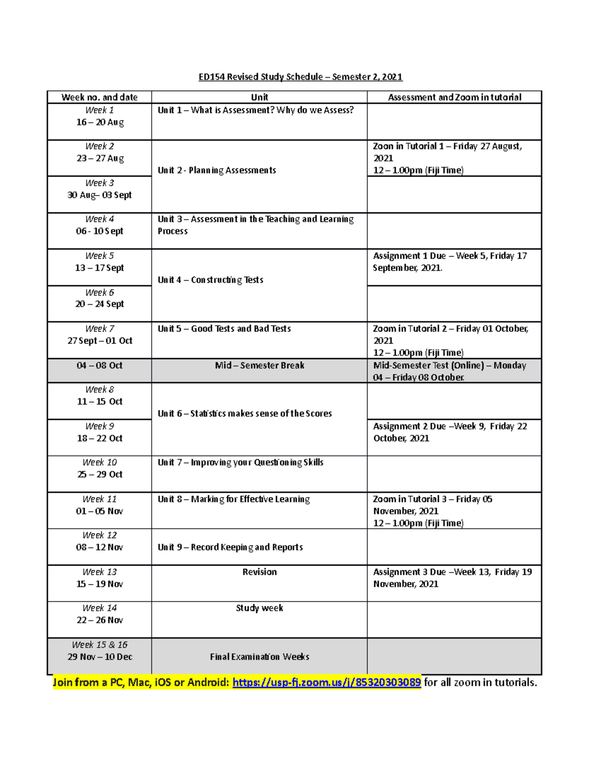 ED154 Revised Study Schedule - Educations and Society - USP - Studocu