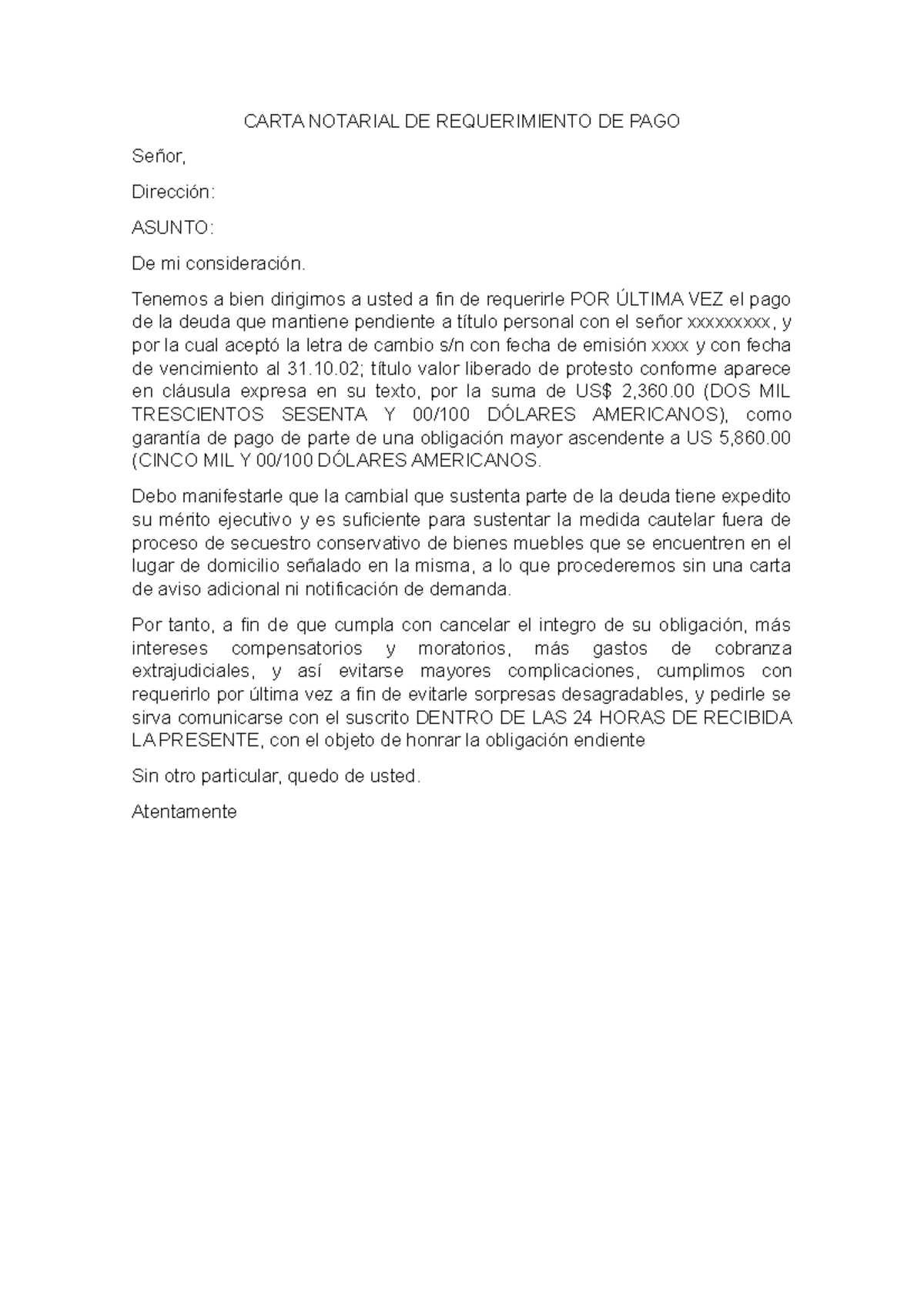 Carta Notarial DE Requerimiento DE PAGO - 2 - CARTA NOTARIAL DE ...