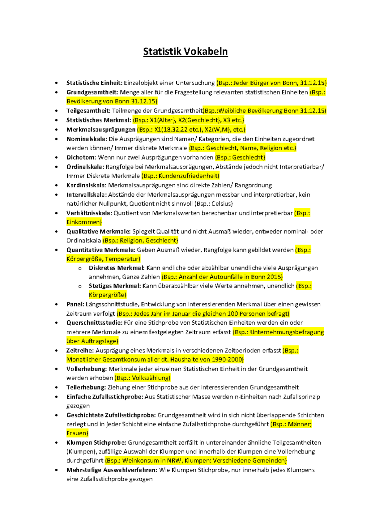Wichtige Begriffe und Erläuterungen von Statistik - Statistik Vokabeln ...