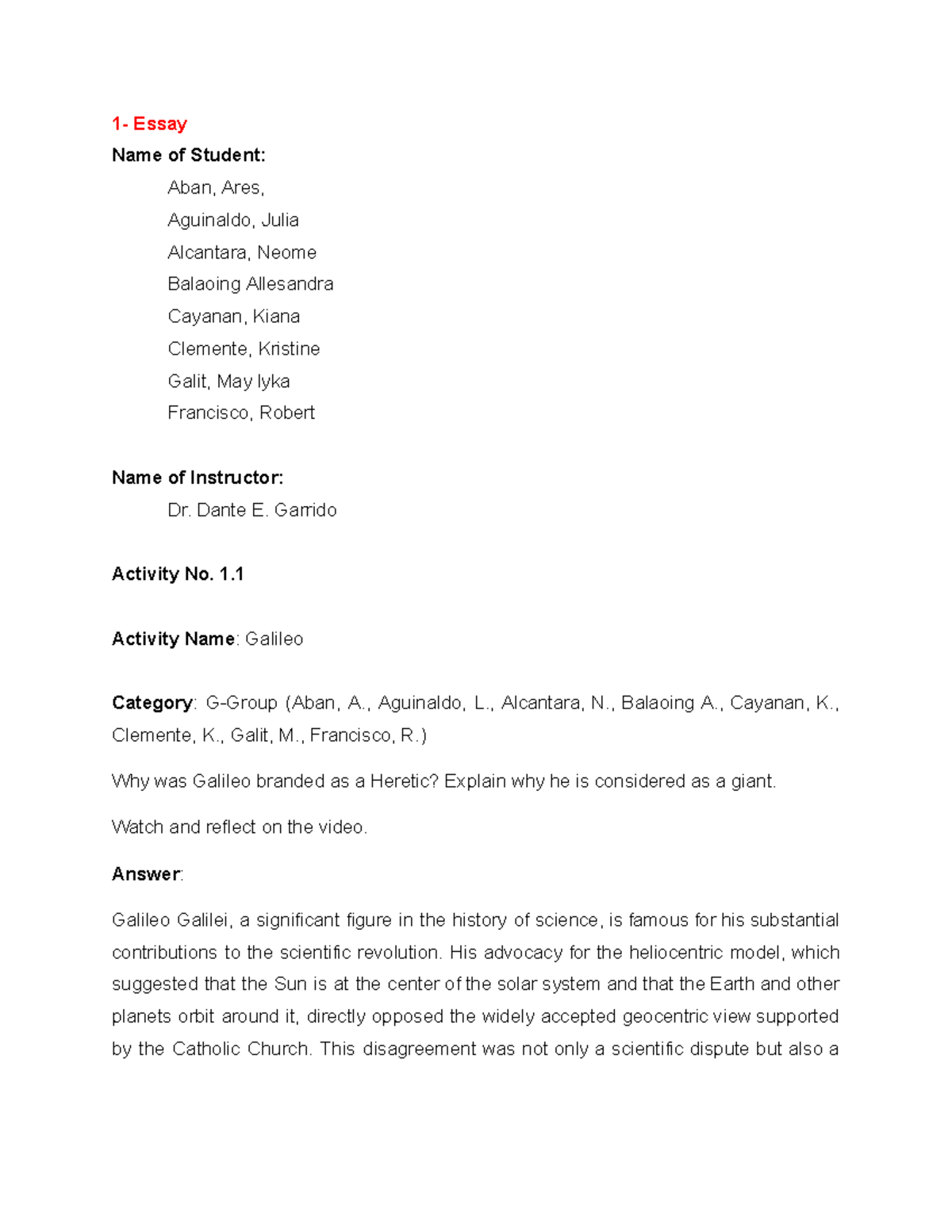 Activity-1 - Nothing - 1- Essay Name of Student: Aban, Ares, Aguinaldo ...