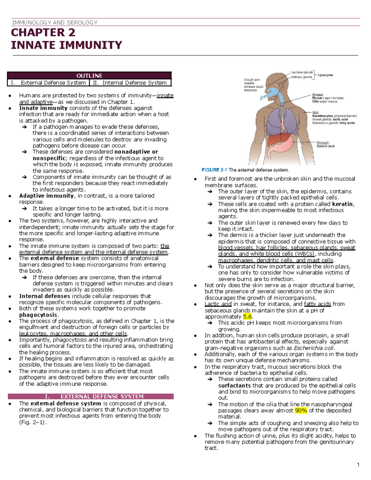 C2 - Chapter 2 - IMMUNOLOGY AND SEROLOGY CHAPTER 2 INNATE IMMUNITY ...