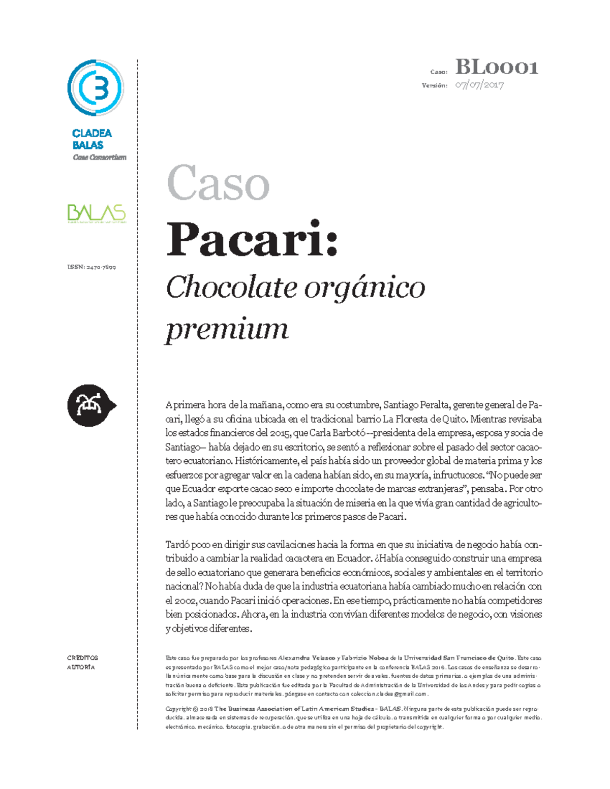 10.3 Caso Pacari Chocolate orgánico premium - ISSN: 2470- CRÉDITOS ...
