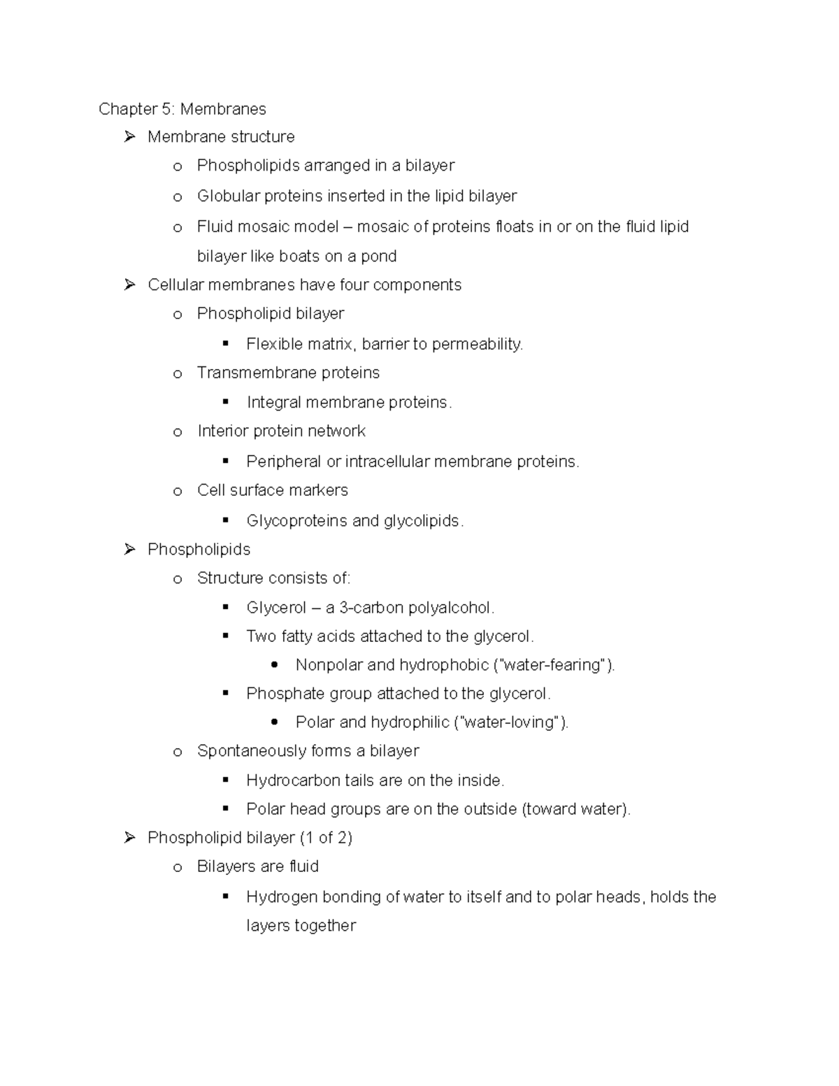 Chapter 5 THE Membrane - Chapter 5: Membranes Membrane structure o ...