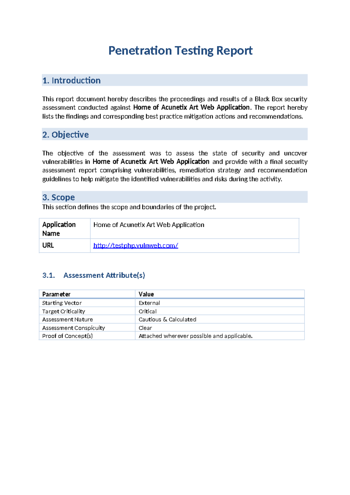Web Pentesting Report - practical document - Penetration Testing Report ...