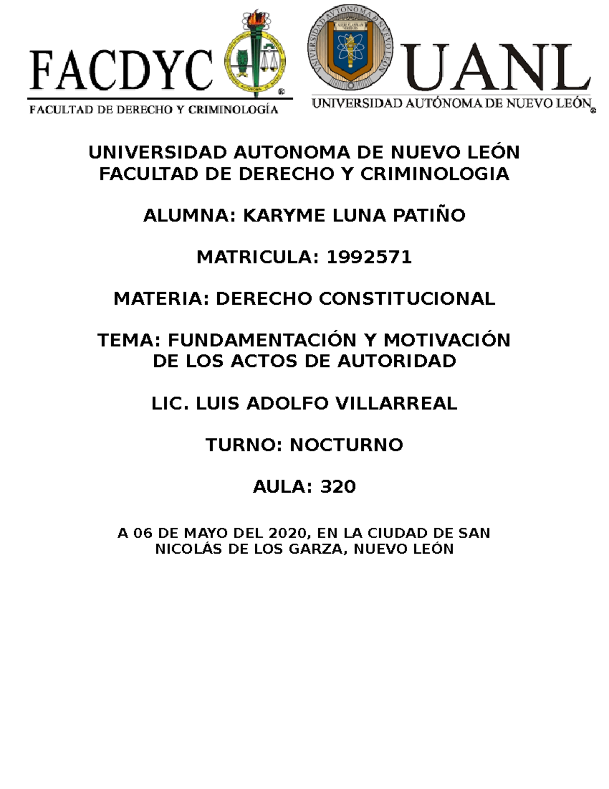 Fundar y motivar - Constitucional - UNIVERSIDAD AUTONOMA DE NUEVO LEÓN ...
