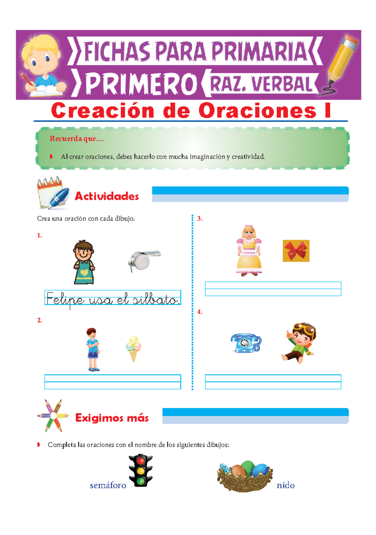 Creación de Oraciones para Primero de Primaria - Informe de ...