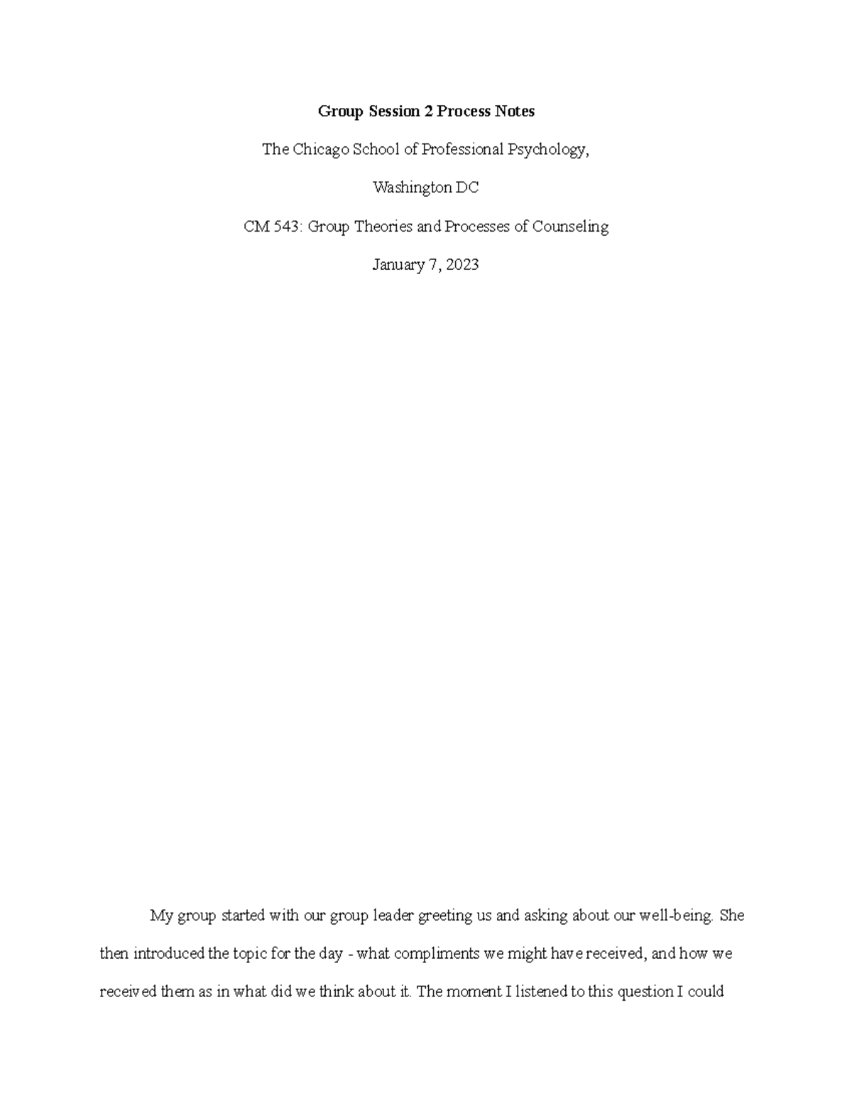 Group Session 2 Process Notes - Group Session 2 Process Notes The ...