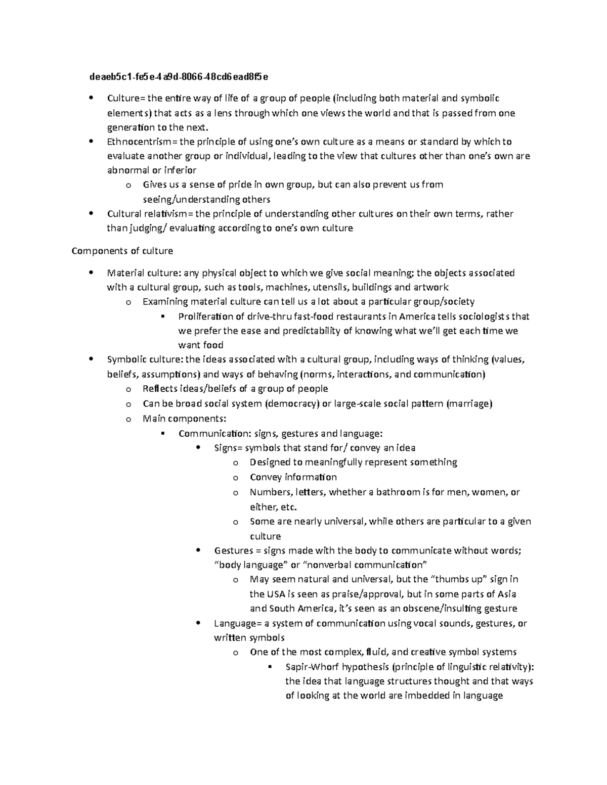 Chapter 3 text notes - deaeb5c1-fe5e-4a9d-8066-48cd6ead8f5e Culture ...