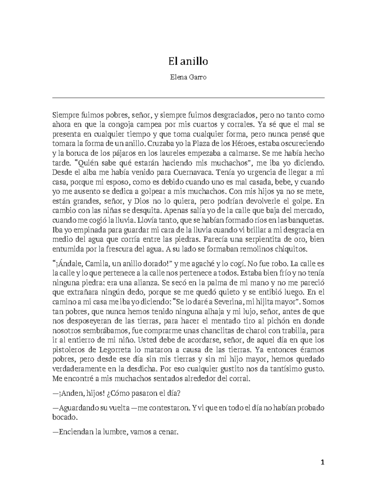 El anillo - Cuento para análisis de elementos literarios - El anillo ...