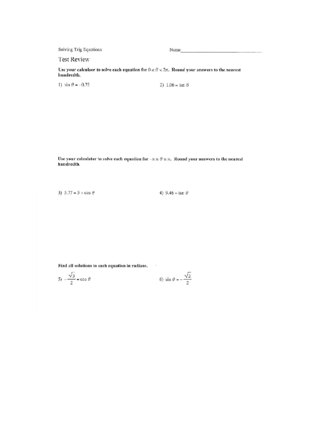 Test review solving trig eq 2023 - Course Work - NURS 499 - Studocu