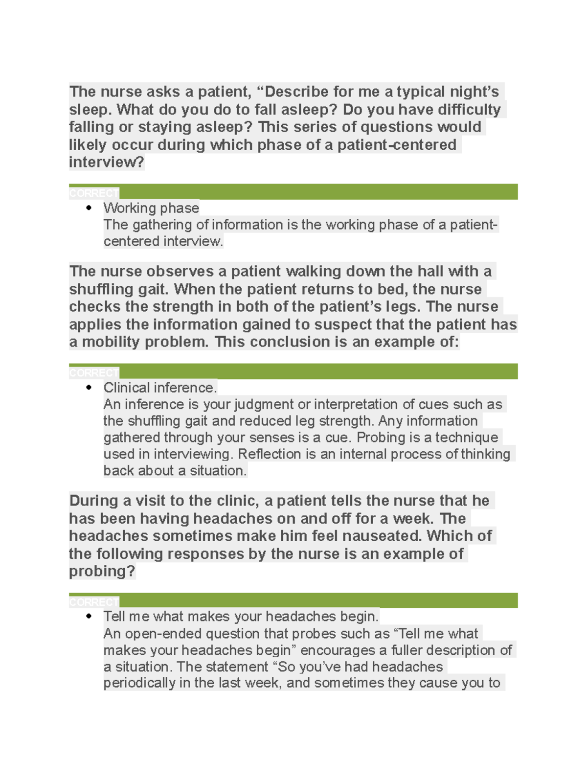 Chapter 16 - notes - The nurse asks a patient, “Describe for me a ...