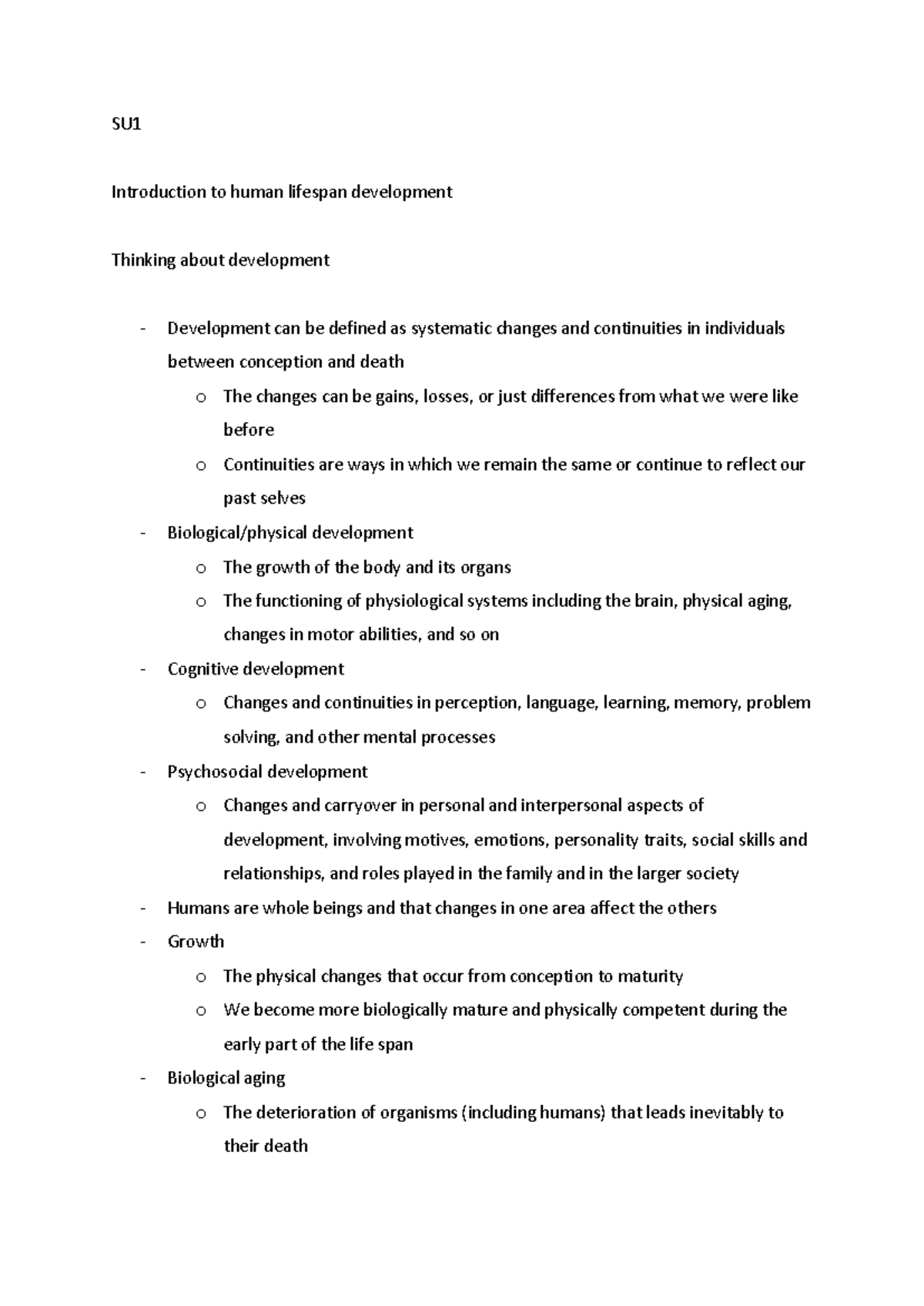 PSY207 study notes - SU Introduction to human lifespan development ...