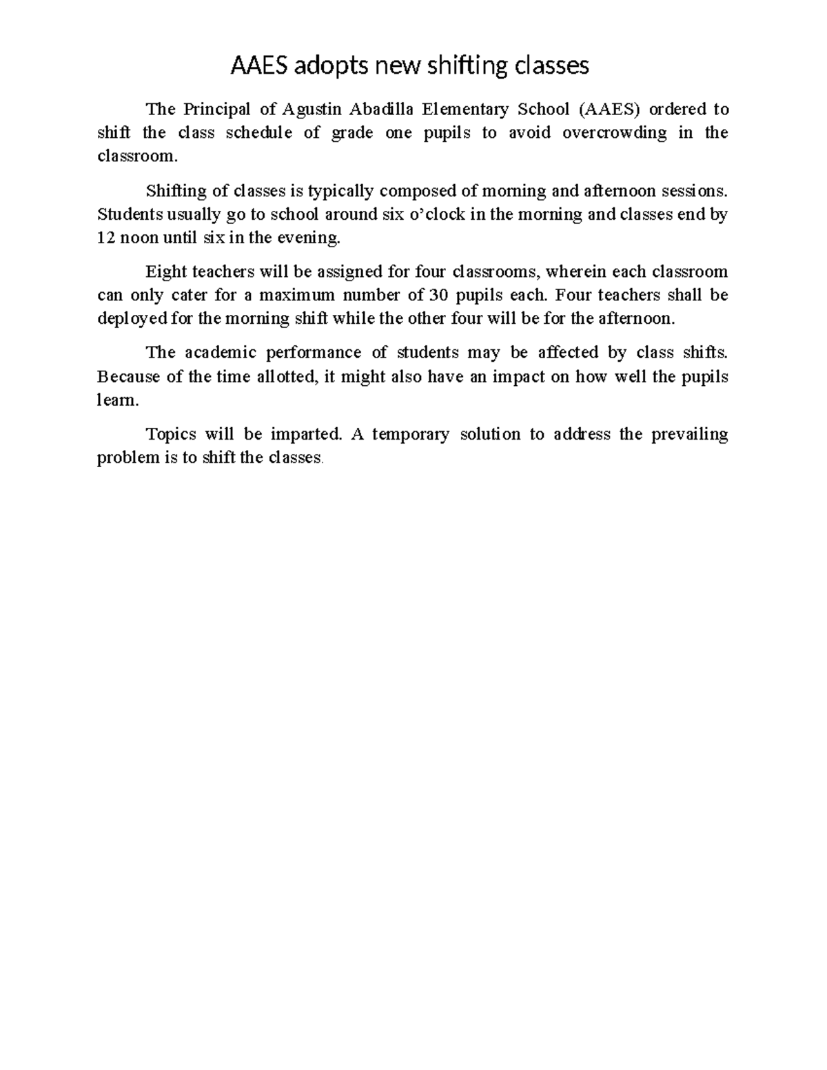 The Principal of Agustin Abadilla Elementary School - Shifting of ...