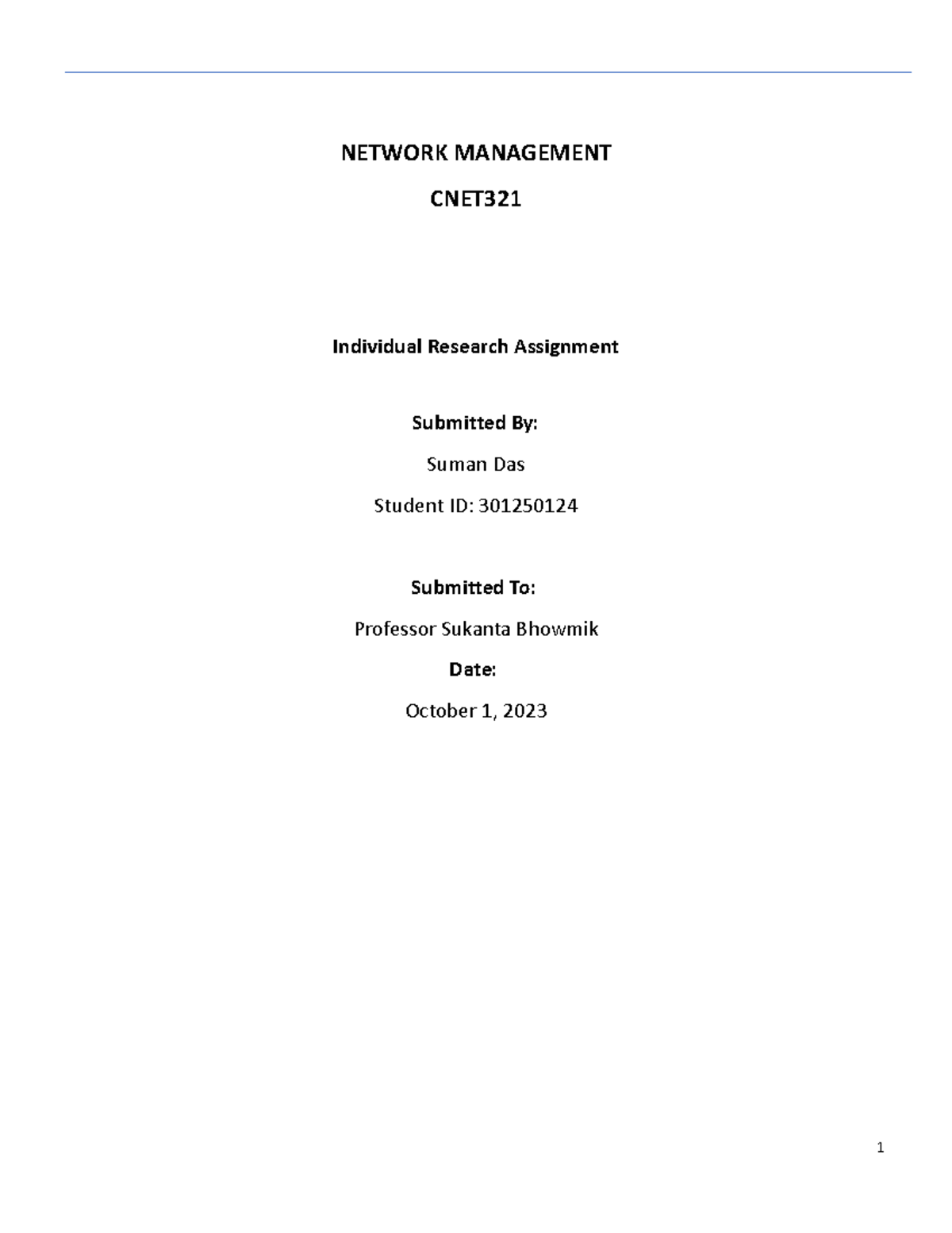 CNET 321 Sec-001 Individual Research Assignment - NETWORK MANAGEMENT ...
