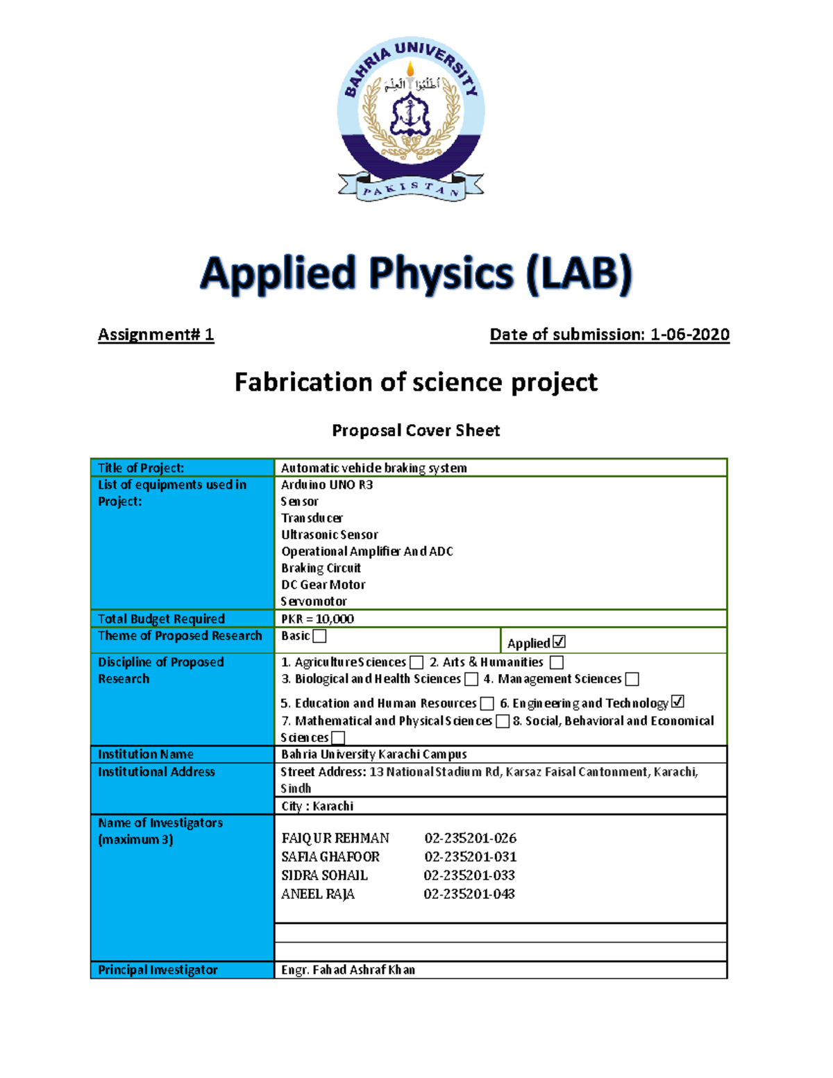 APP Physics Assignemnet 01 - Assignment# 1 Date of submission: 1-06 ...
