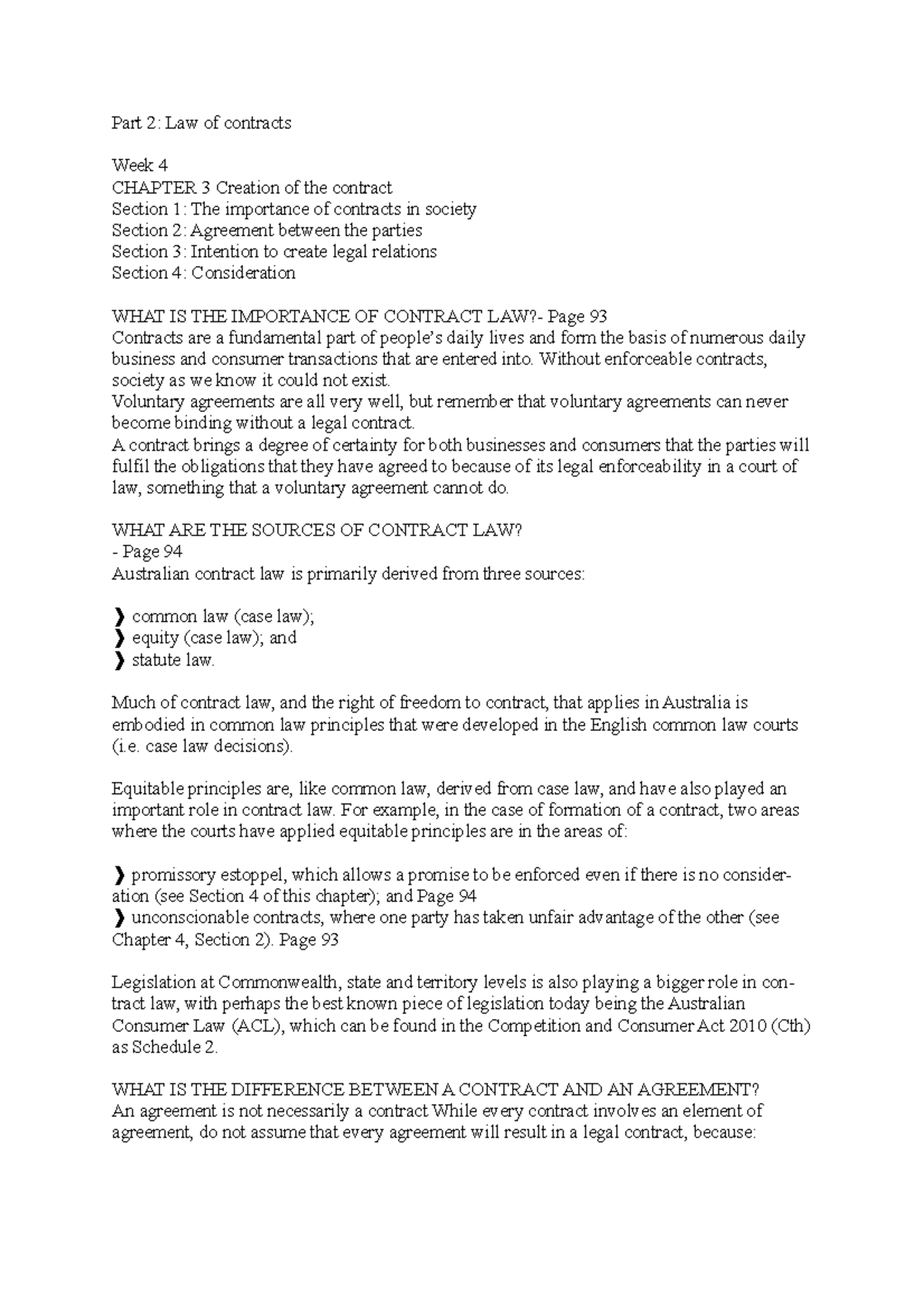 Contract law - Part 2: Law of contracts Week 4 CHAPTER 3 Creation of ...