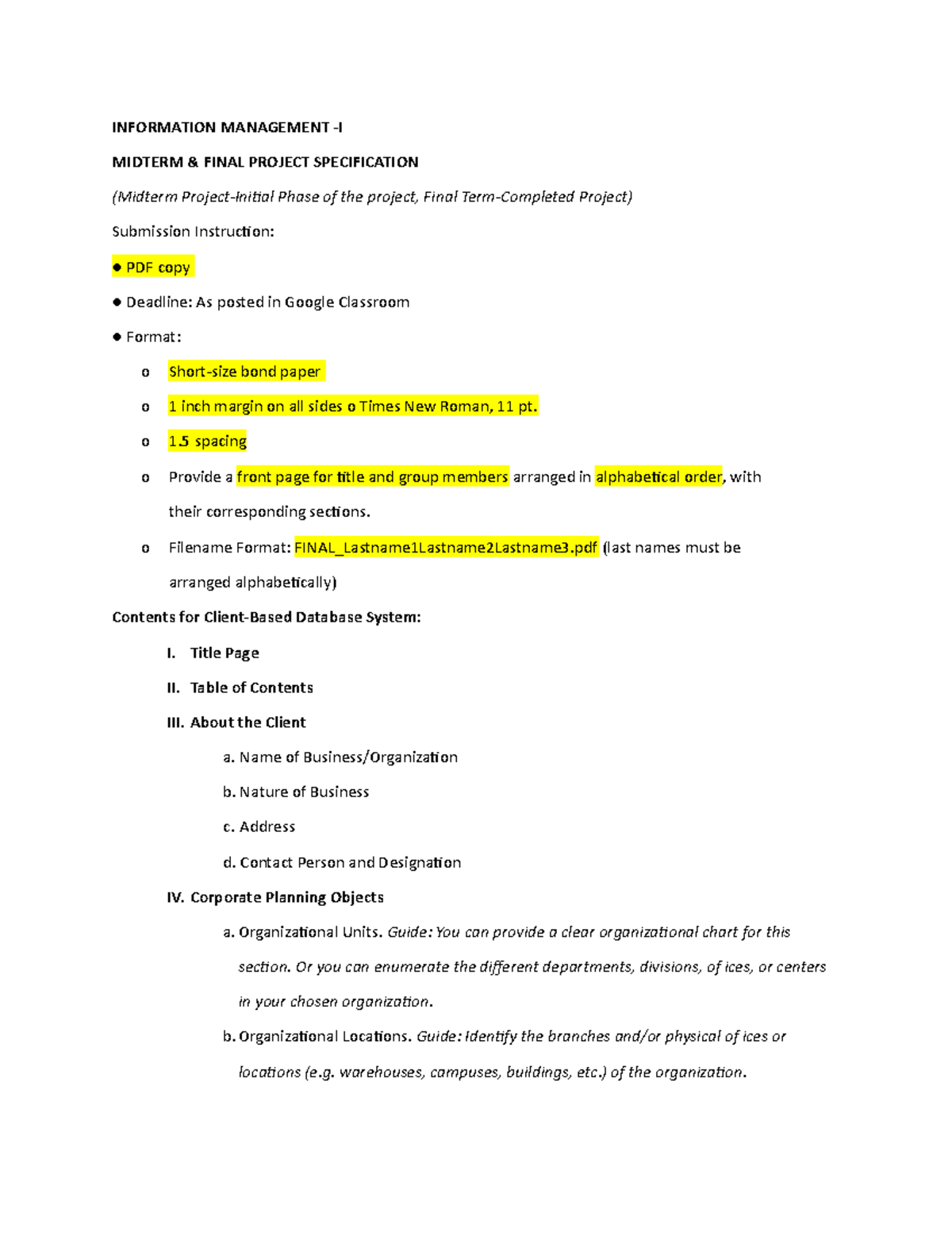 Information Management Midterm & Final Project Outline - INFORMATION ...