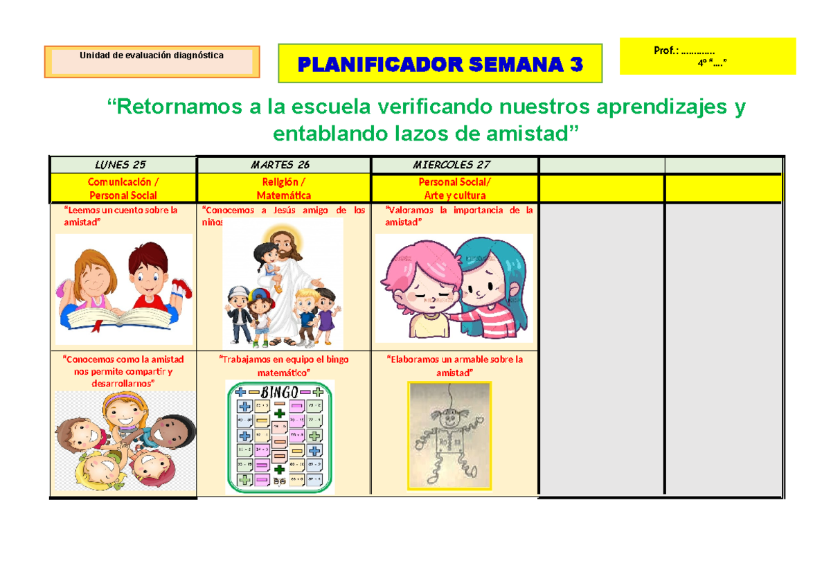 Planificador semana 3 - “Retornamos a la escuela verificando nuestros ...