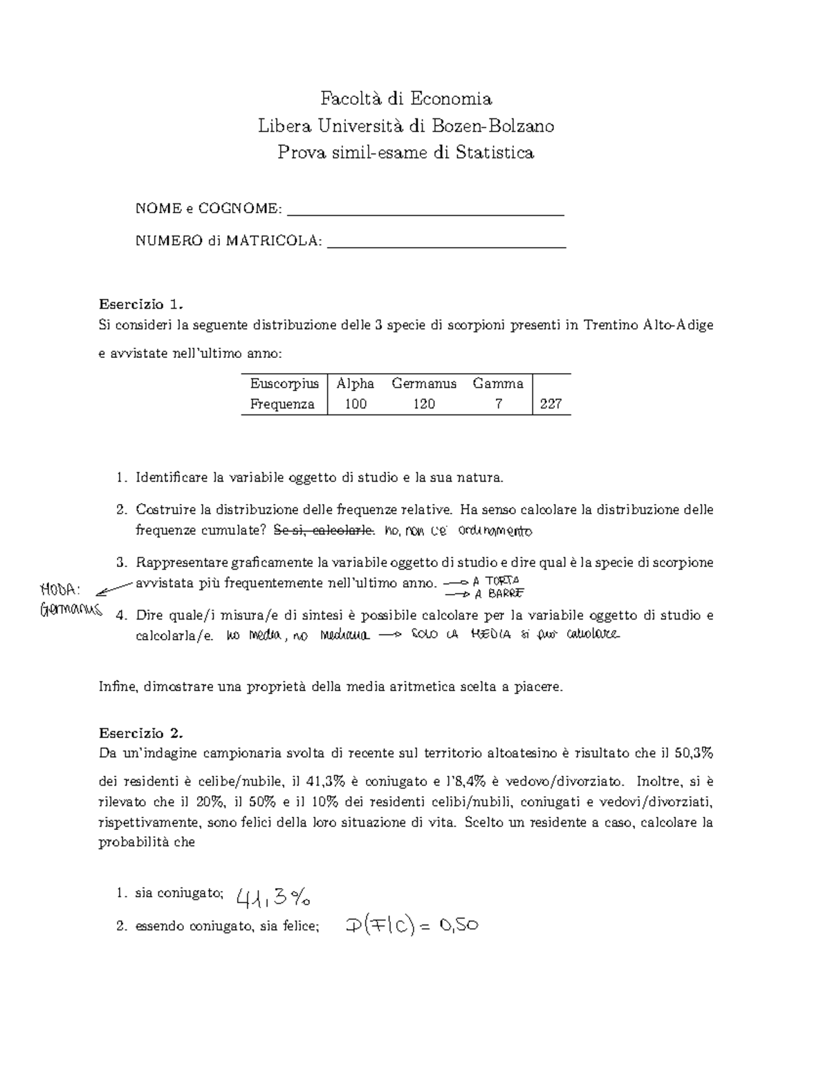 Mock Esame Esercizi Simili Alle Prove Intermedie O Complete Del Corso