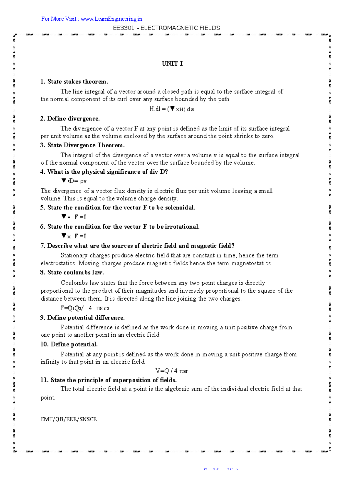 EE3301 QB 01 2marks- By Learn Engineering - For More Visit : LearnEngineering EE3301 - - Studocu