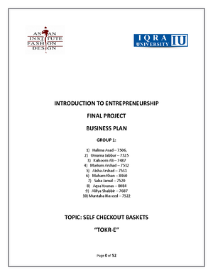 Business Plan - Assignment - [Name of student] [Date] Table of Contents ...