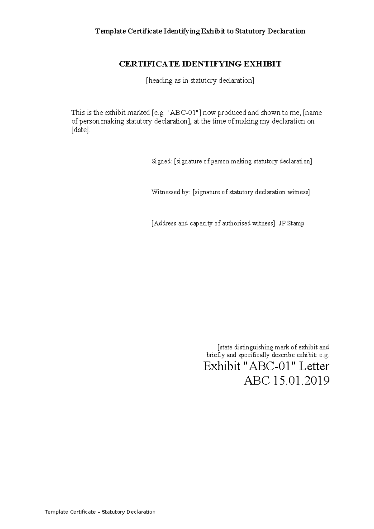 Template Certificate statutory declaration - Template Certificate ...