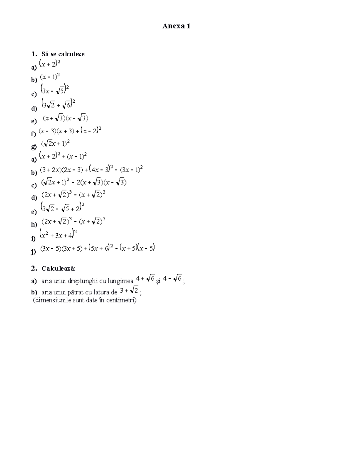 Fișă aplicarea formulelor de calcul prescurtat - Anexa 1 1. Să se ...