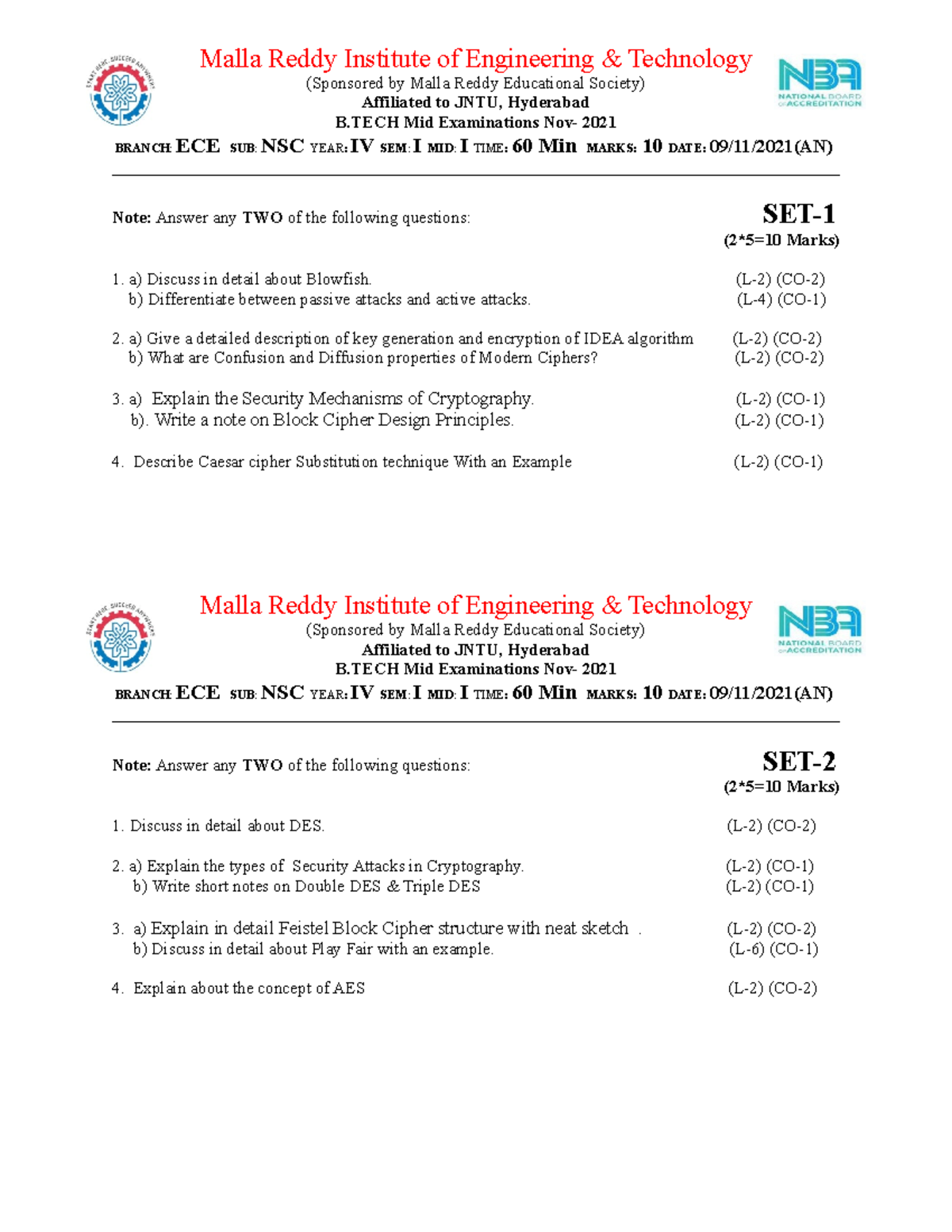 NSC MID -1 Paper.................................. - Malla Reddy ...