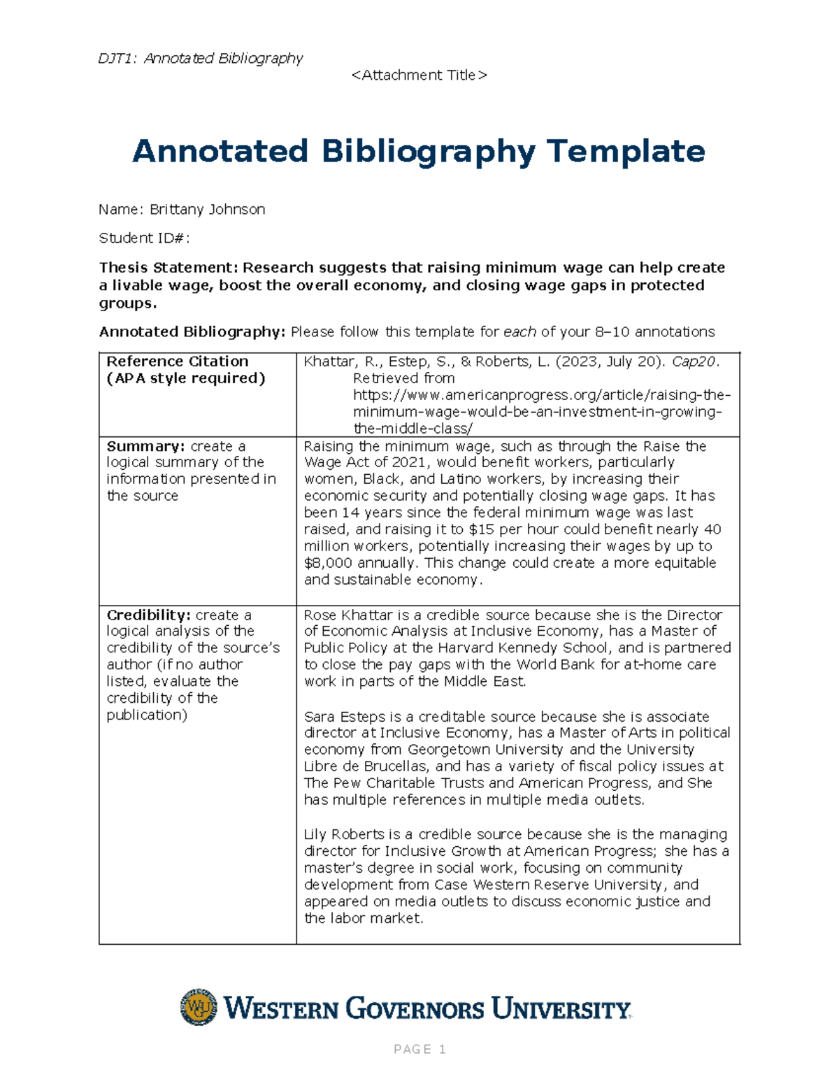 Annotated Bibliography: raising Minimum Wage - Annotated Bibliography - Studocu