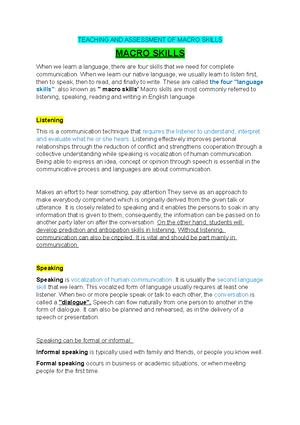 Teaching AND Assessment OF Macro Skills Qualities of an Effective ...