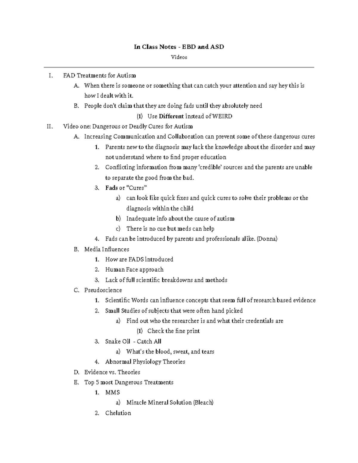 EBD and ASD - Fad Treatments - In Class Notes - EBD and ASD Videos I ...
