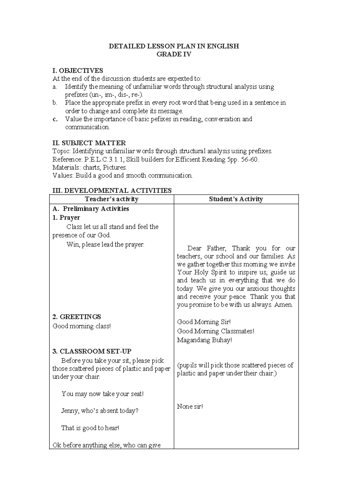 DLP english Bygroup - dlp - DETAILED LESSON PLAN IN ENGLISH GRADE IV I ...