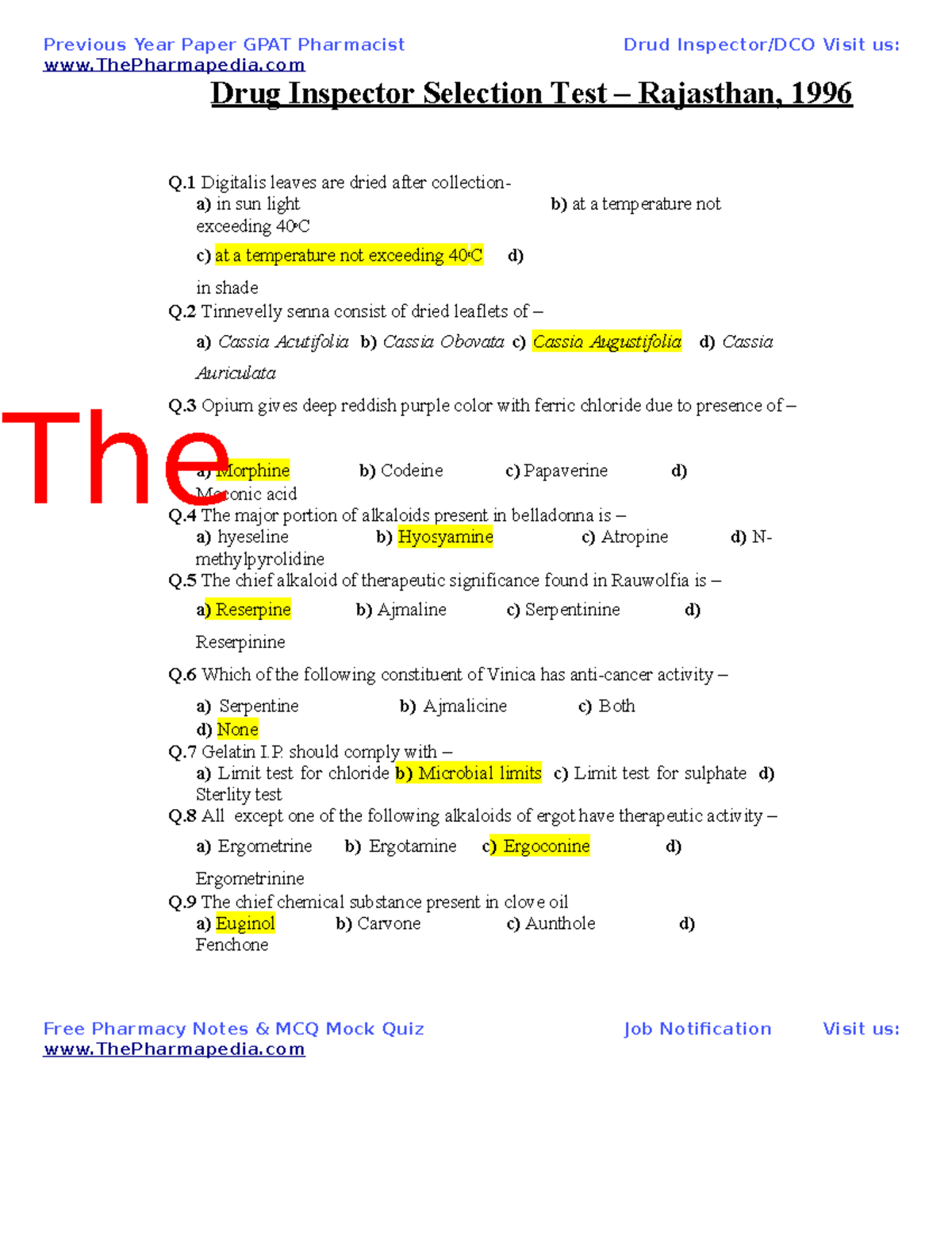 Drug-Inspector-Paper-Rajasthan-1996 Pharmapedia - ThePharmapedia Drug ...