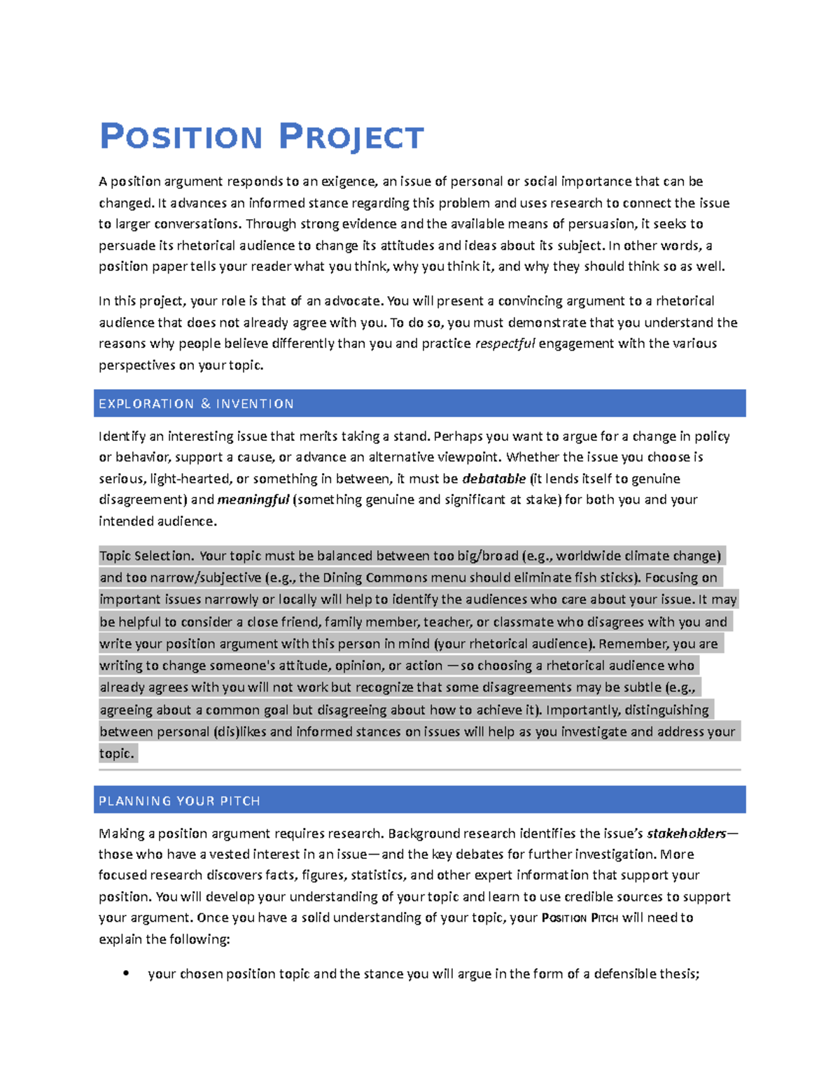 Position Project - POSITION PROJECT A position argument responds to an ...