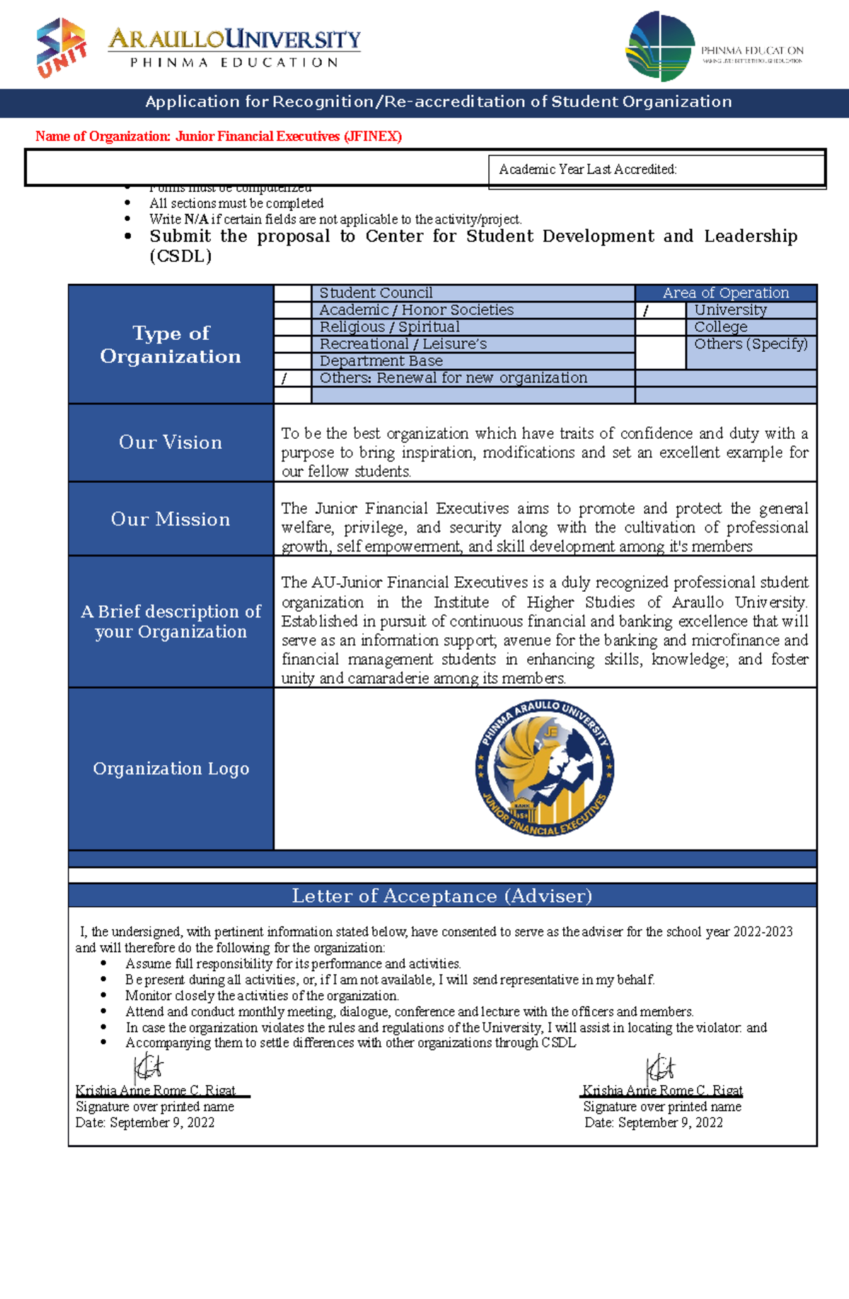 CSDL SDU Form 001 RSO Recognition Form 1 1 - PLEASE TAKE NOTE CAREFULLY ...